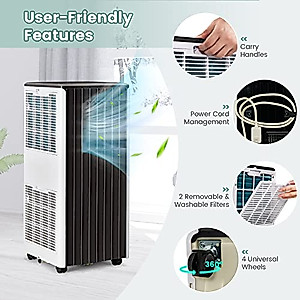 COSTWAY 8000 BTU Portable Air Conditioner, 3-in-1 AC Unit with Dehumidifier & Smart Sleep Mode, 24H Timer & Remote Control, Cools Rooms up to 250 Sq.Ft, Window Kit Included