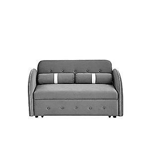 Yuxuanhang Modern 55.5" Pull Out Sleep Sofa Bed, 2 Seater Loveseats Couch with Side Pockets, Adjustable Backrest and Lumbar Pillows for Apartment Office Living Room Bedroom, Grey