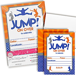 Jump Zone Bounce and Play Trampoline Park Jumping Birthday Party Invitations, 20 5x7 Fill In Cards with Twenty White Envelopes by AmandaCreation