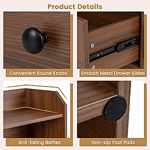 Giantex 3 Drawers Dresser for Bedroom - Modern Storage Dresser Chest of Drawers with 2 Shelves, 3 Pull-Out Drawers, Tall Nightstand with Anti-toppling Device for Bedroom Living Room Entryway (Walnut)