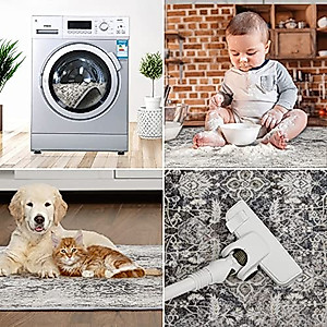 RUGSREAL Vintage Area Rug 5' x 7' Machine Washable Traditional Distressed Area Rugs Indoor Floor Cover Carpet Rug Velvet Mat Foldable Persian Accent Rug for Floor Decoration, Grey