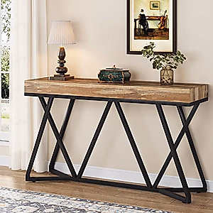 LITTLE TREE Sofa Console Table with Unique Metal Base, Entryway Table Behind Couch Table