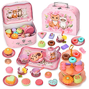 Flormoon Little Girl Tea Set, 50PCS Princess Play Tea Set, Pretend Kitchen Toy, Learning Shapes & Colors Toy for Kids Children Tea Party and Fun