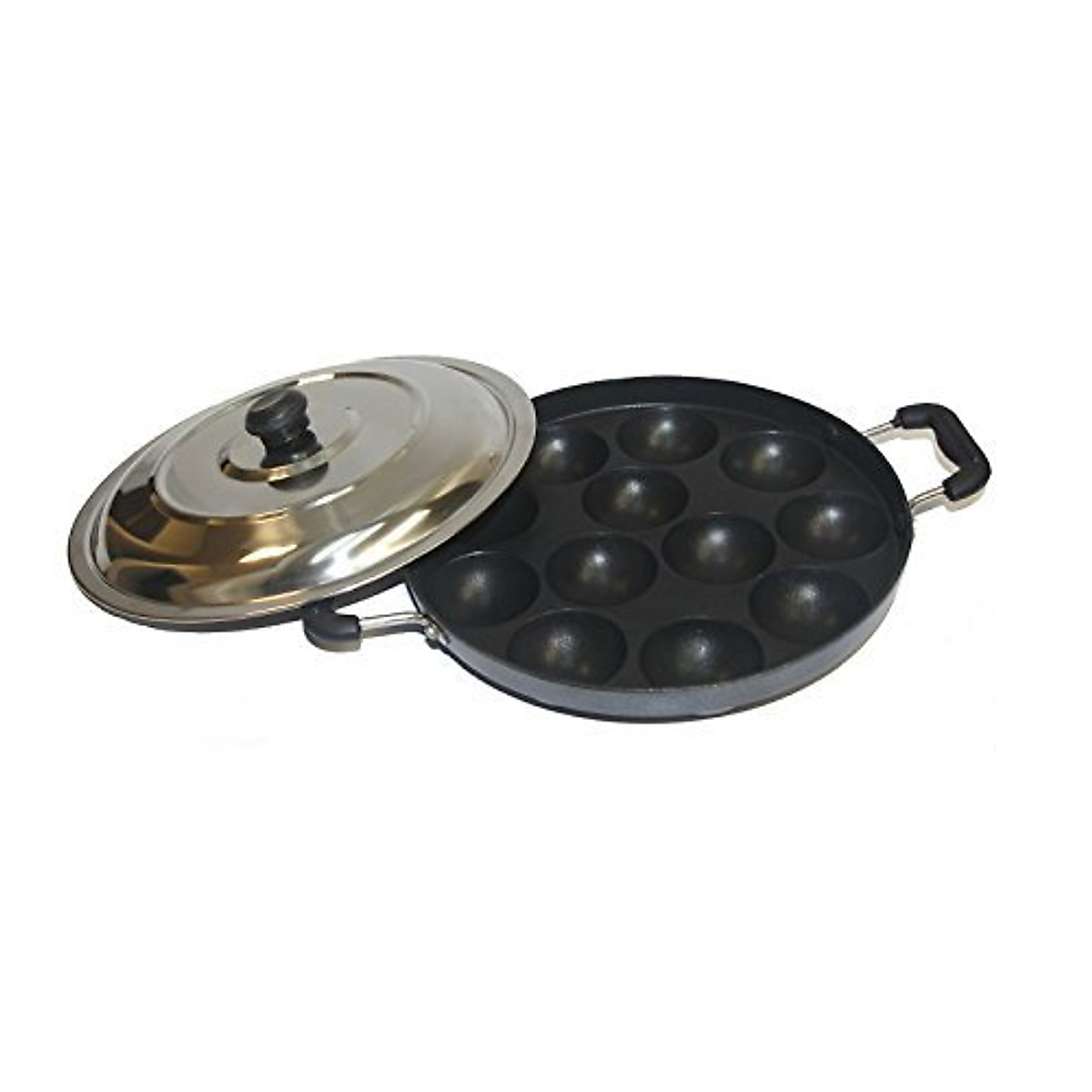 Tabakh AppamPatra Paniyaram Non Stick Appam Pan with Stainless Steel Lid, 9.5"