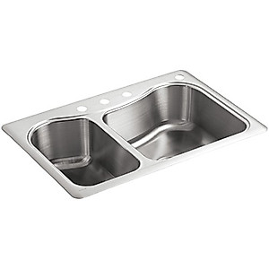 KOHLER K-3361-4-NA Staccato Dual Large/Medium Self-Rimming Kitchen Sink, Stainless Steel