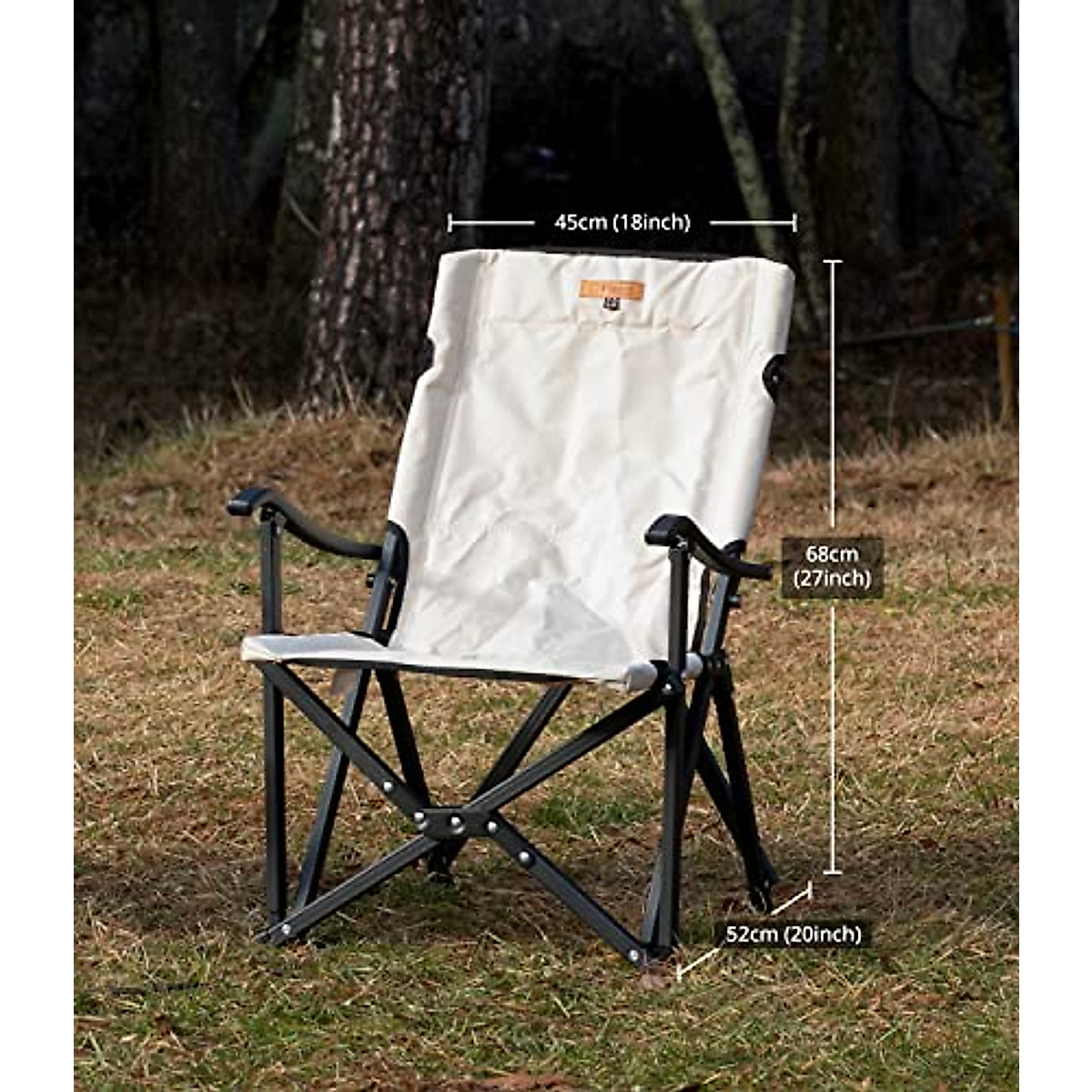 S'more Camping Aluminum High Armchair, Lightweight Folding Chair with Back Pocket, Portable Outdoor Chair with Carry Bag for Camping, Picnic, Fishing, Hiking, Sports Meeting, BBQ, Beach (Beige)