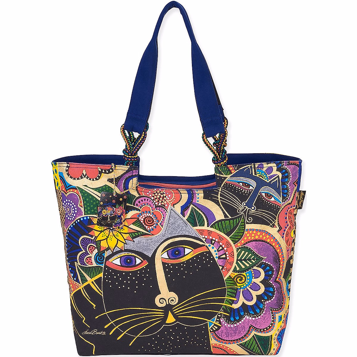 Laurel Burch Shoulder Tote 21"X5"X15", Carlotta's Cats Blue