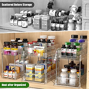RIKOJUXI 3 Packs 2 Tier Under Sink Organizer with Removable Dividers and Stackable Design, Multi-use Pantry Organizers and Storage, Pull Out Cabinet Organizer Bathroom Counter Organizer
