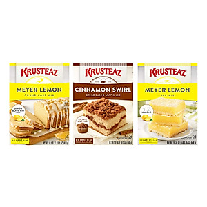 Krusteaz Baking Mix Variety Pack, 1 Meyer Lemon Pound Cake Mix (16.5 oz), 1 Cinnamon Swirl Crumb Cake & Muffin Mix (21 oz), 1 Meyer Lemon Bar Mix (19.35 oz), (3 CT)