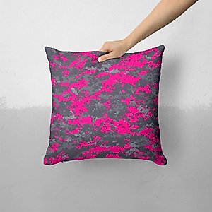 iiRov Bright Pink V2 and Gray Digital Camouflage - Custom Decorative Home Decor Indoor or Outdoor Throw Pillow Cover for Sofa, Bed or Couch Cushion (Pillow CASE Cover ONLY)