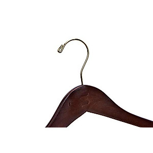 Quality Wooden Curved Coat Hangers, Suit Hangers, Smooth Solid Wood Pants Hangers, Swivel Hook, Coat, Jacket, (Walnut - Gold Hook, 5)