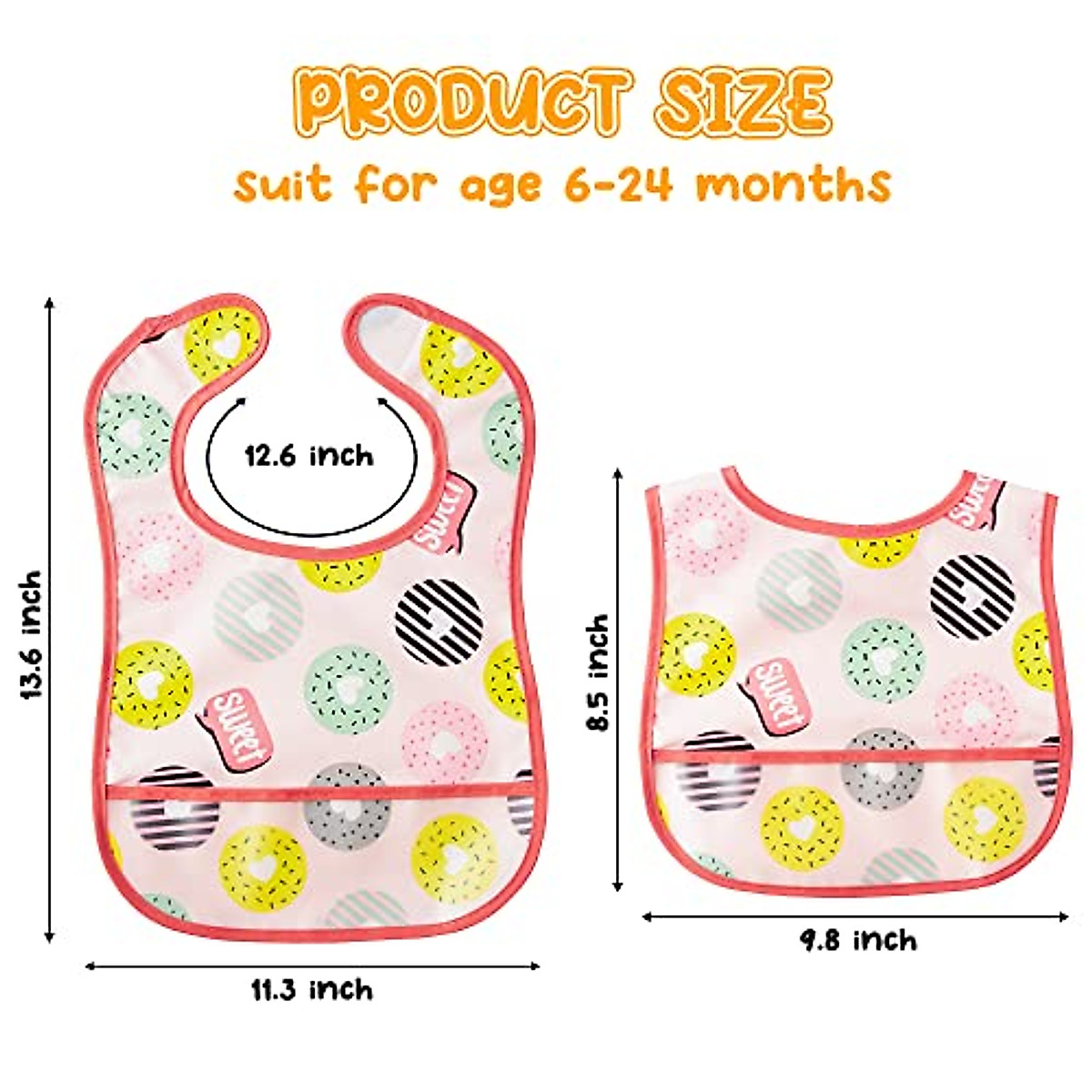 6Pcs Baby Feeding Bibs Waterproof Toddler Bib Set with Crumb Catcher Pocket Infant Adjustable Baby Teething Bib Babies Sleeveless Colorful Fruits Food Bibs Keepsake Gift for Baby Shower, 6-24 Months