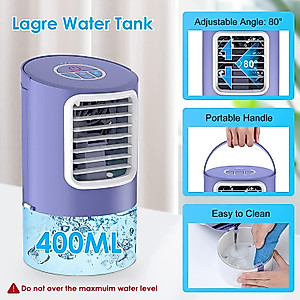Personal Air Cooler, Portable Air Conditioner Fan, Small Space Evaporative Air Cooler with Timing, 3 Speeds Quiet Humidifier Misting Fan, Desktop Cooling Fan for Room, Home, Office, Dorm