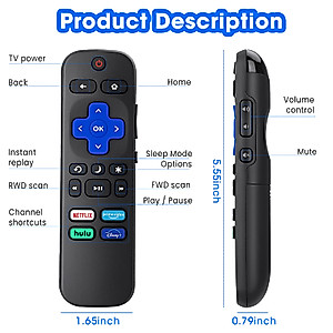 (Pack of 2) Replacement Remote Control Only for Roku TV, Compatible for TCL Roku/Hisense Roku/Onn Roku/Sharp Roku/Element Roku/Westinghouse Roku/Philips Roku Series TVs (Not for Roku Stick and Box)