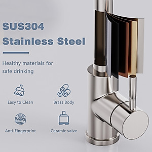 GIMILI Waterfall Kitchen Faucet with Pull Down Sprayer Brushed Nickel Single Hole Handle Stainless Steel Kitchen Sink Faucets Commercial Modern Faucets for Pull Down Sprayer Kitchen Sinks