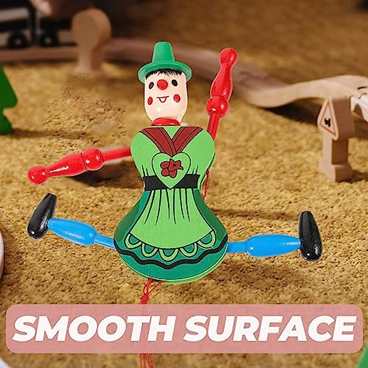 ABOOFAN 4Pc Funny Wooden Toy Ornaments Hanging Decoration Wood Puppet Doll Toys Wooden Hanging Puppet Toys Marionette Pull String Puppet Doll Toys(Random Style)