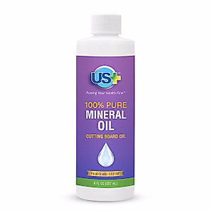 8oz US+ 100% Pure Mineral Oil - Cutting Board Oil - Food-Grade - USP - GMO-Free - Restores & Protects Cutting Boards, Butcher Blocks, Countertops, Steel Surfaces & More
