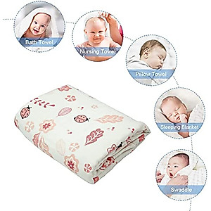 YEBON ProC Muslin Baby Blanket/Towel,100% Cotton Softer Quilt for Boys & Girls Ultra Breathable-6 Layers 43.3''x43.3'' (Pink Ladybug), Twin