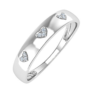 0.03 Carat Diamond Heart Wedding Bands in 10K White Gold (Ring Size 7)