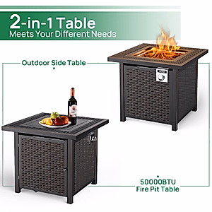Cecarol Gas Propane Fire Pits with Lid and Lava Rock,50,000 BTU Outdoor Fire Pit Table Easy to Assemble, Steel Fire Table with ETL Certified for Outside Add Ambience to Gatherings (28In, Black)