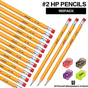 Sikao Pencils #2 Wood Pencils Bulk for Classroom, Wooden Pencils, Number 2 Pencils, No 2 Pencils with Erasers, Yellow HB Pencil for Kids Sketching Drawing School Teacher Supplies (Pack of 100)