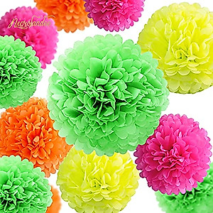 NICROLANDEE Blacklight Party Decorations - 12 PCS Fluorescent Neon Tissue Paper Pom Poms for Birthday, Wedding, Baby Shower, Glow-in-The-Dark Party, Neon Party, Prom Dance Party Photography