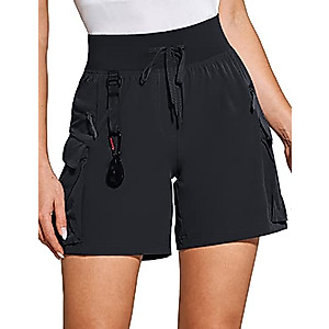 ZUTY Women's 6" Hiking Cargo Shorts Quick Dry Water Resistant Lightweight with Zipper Pockets UPF 50+ for Women Golf Athletic Black L