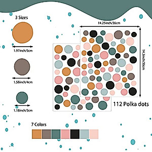 Colorful Polka Dots Wall Decals Boho Rainbow Wall Stickers Murals for Boys Girls Bedroom Living Room Classroom Playroom Decor 112pcs Dots Boho Vinyl Removable Art Wall Stickers