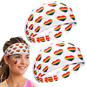 Cosweet Gay Pride Headbands - Moisture-wicking Milk Silk Rainbow Sweatbands, Highly Elastic LGBTQ Hair Accessories for Men Women Adults Pride Parade Festival Party (2 Pack, Rainbow Flag Style)