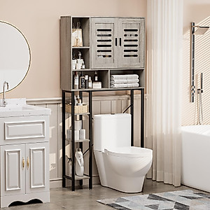 APPOLYN Over The Toilet Storage Cabinet with Shelves and Double Doors, Bathroom Shelf Over Toilet with Storage Compartment, Adjustable Side Storage Shelf, Freestanding Bathroom Storage Rack, Oak