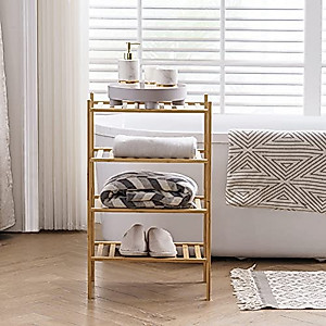 YODUENOVA Bamboo Shoe Rack, 4-Tier Free Standing Shoe organizer, Stackable Storage shoe shelf, Wooden Shoe Rack, Small Shoe Rack Wood for Closet, Enterway, Bath Room, Living Room, Hallway