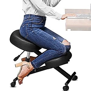 Ergonomic Kneeling Chair for Office, Height Adjustable Stool with Thick Foam Cushions for Home and Office, Angled Seat to Improve Posture - Relieve Neck & Back Pain, Upgraded Pneumatic Pump