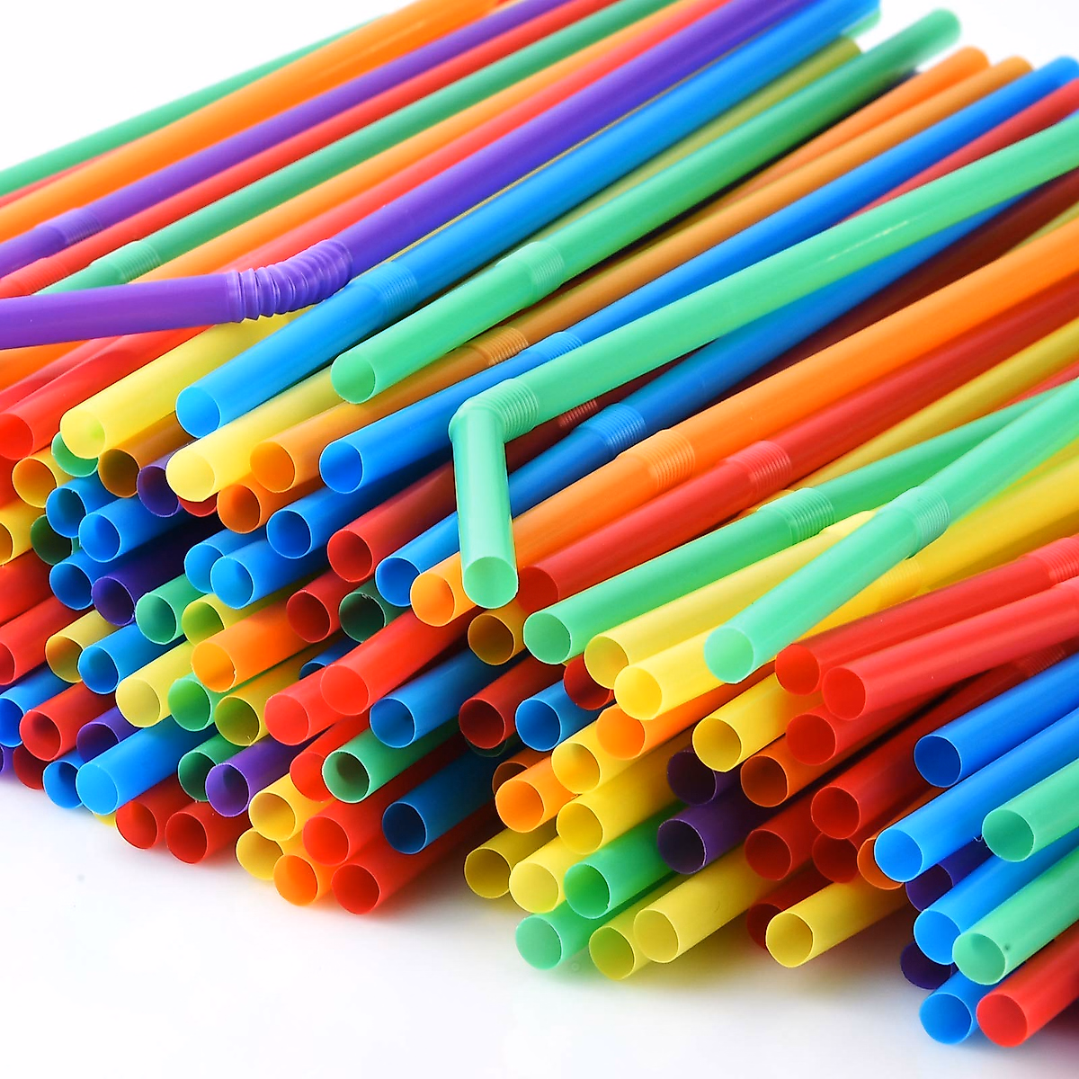 ALINK 200 Extra Long Flexible Straws + 500 Solid Color Party Straws