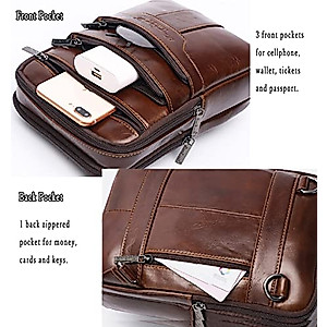 Cow Genuine Leather Sling Bag Outdoor Camping Crossbody Shoulder Chest Daypack 1-Brown