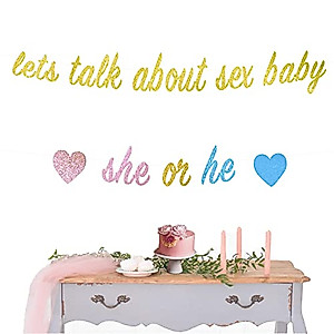 Gender Reveal Banner- Lets Talk About Sex Baby She or He banner-Unssembled For Boy or Girl, Blue or Pink Party Decor, Gender Reveal Banner Decor Party Favor