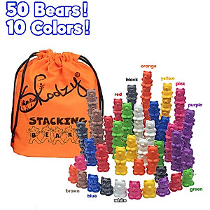 Skoolzy Rainbow Stackable Counting Bears - Stacking & Sorting Bears for Toddlers 50 pcs - Teddy Bear Math Manipulatives for 3-8 Kids & Adults