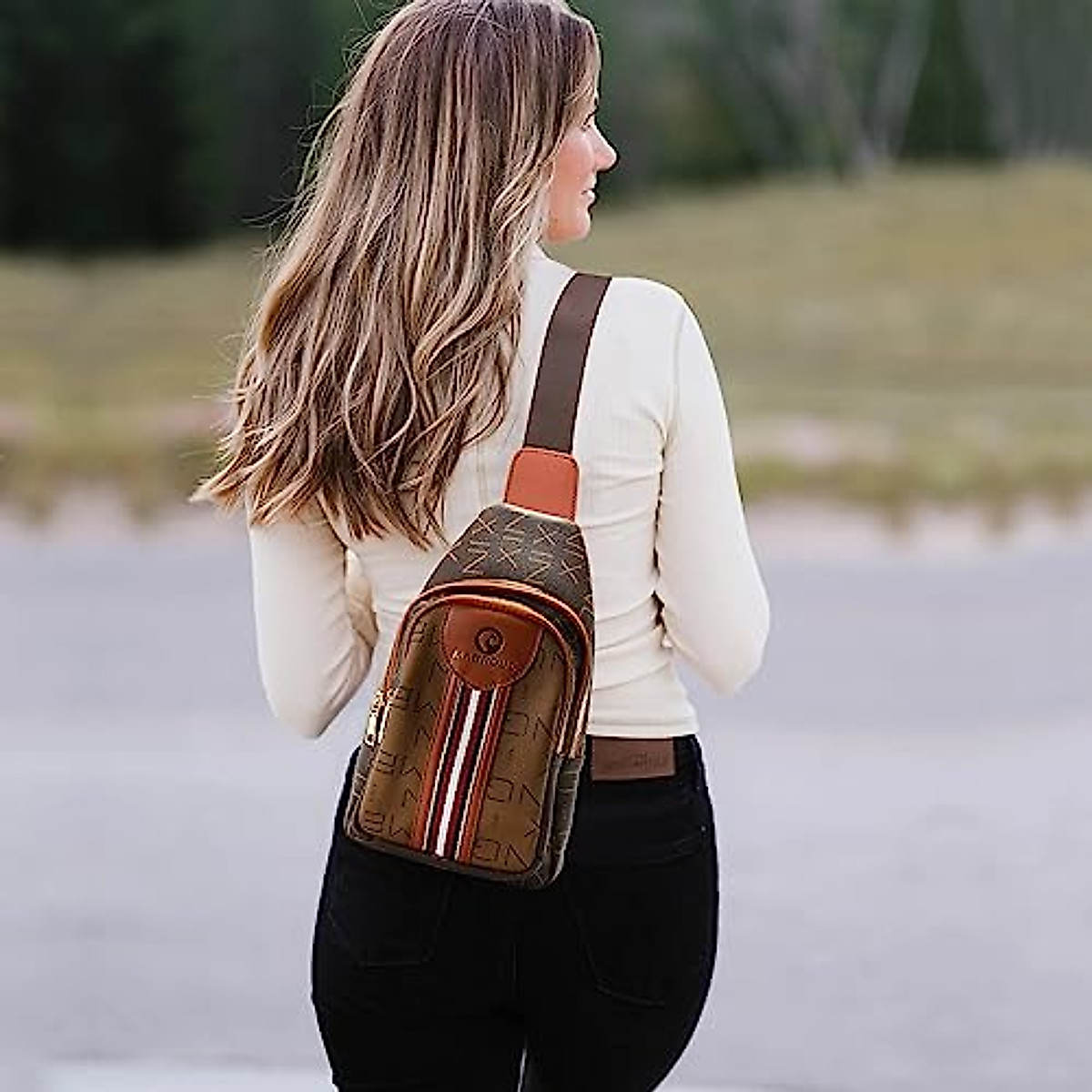 MABROUC Designer Sling Bag for Women Crossbody Purse, Small Faux Leather Shoulder Backpack for Travel, Anti-theft Crossbody Sling Backpack Chest Bag Handbag(brown)