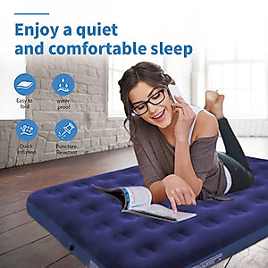 Queen Size Air Mattress Double Air Bed - Foldable Blow Up Mattresses with Flocked top - Portable Inflatable Beds with Patch Kit for Backpacking Tent Camping/Home/Traveling (80"*60")