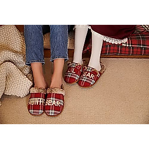 Dearfoams Easter Basket Stuffers Gifts for Kids Toddler Baby Slipper, Lil Bear Red/Blue Plaid, US 7-8 Unisex