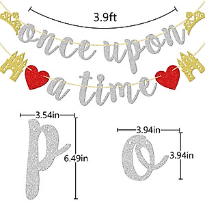 Qttier Once Upon A Time Glitter Banner, Pre-assembled Bridal Shower Banner for Bachelorette, Engagement, Wedding Party Decoration Supplies