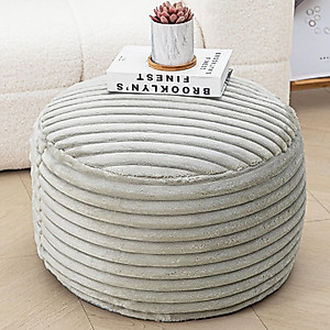 Round Stuffed Pouf Ottoman 20x20x12 Inches Faux Fur Ottoman Foot Rest Under Desk Foot Stool Great for Living Room, Bedroom Small Furniture (Light Gray Pouf with Filler)