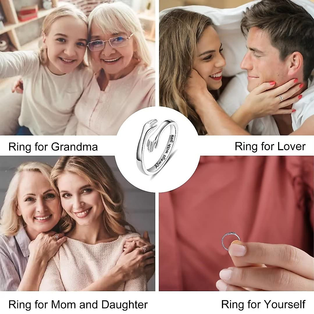 IEFSHINY Valentines Day Gifts for Her - Hug Ring for Women Teen Girls, 925 Sterling Silver Rings Hug Rings for Women Wife Gift Ideas Teen Girl Gifts Teenage