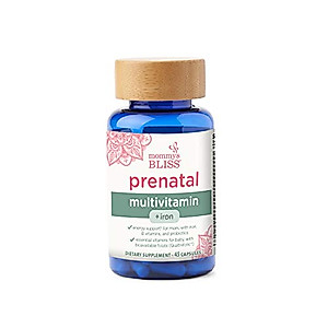 Mommy's Bliss Prenatal Multivitamin with Iron and Folic Acid: Supports Baby Development & Mom Immunity & Energy Levels* with Iron, Zinc, B Vitamins,Probiotics, Vegan, Gluten Free (45 Serving)Pack of 1
