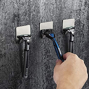 Adhesive Razor Hooks(8 Pack), WALTBRO Premium 304 Stainless Steel Waterproof No Drilling Shaver Holder, Heavy Duty Self Adhesive Hooks for Kitchen, Bathroom, Toilet, Multi Purpose Shaver Hook