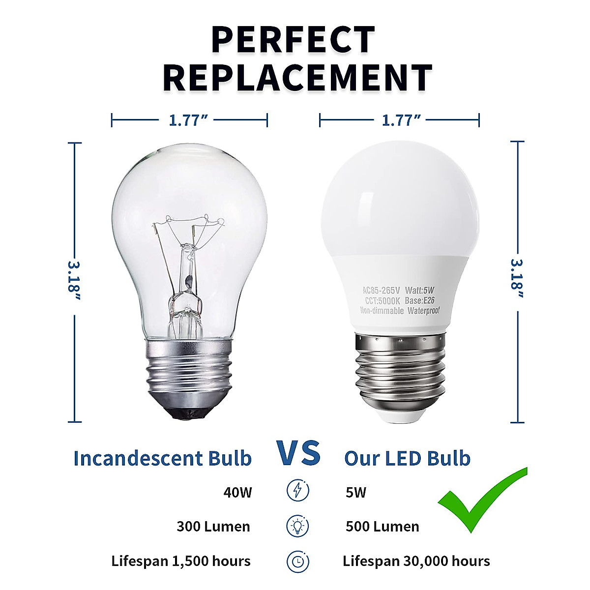 Pazetiv Waterproof LED Refrigerator Light Bulbs 40W Eqv, 120V, Daylight 5000K, E26 Medium Base, Fridge Light Bulb, Freezer Bulb, A15 LED Appliance Bulb, Not Dimmable