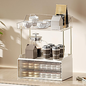 CISIREE Bathroom Countertop Organizer, 2 Tier 2 Drawer Large Skincare Organizers,Luxury Makeup Organizer Countertop,Exquisite Bathroom Vanity Organizer,Clear