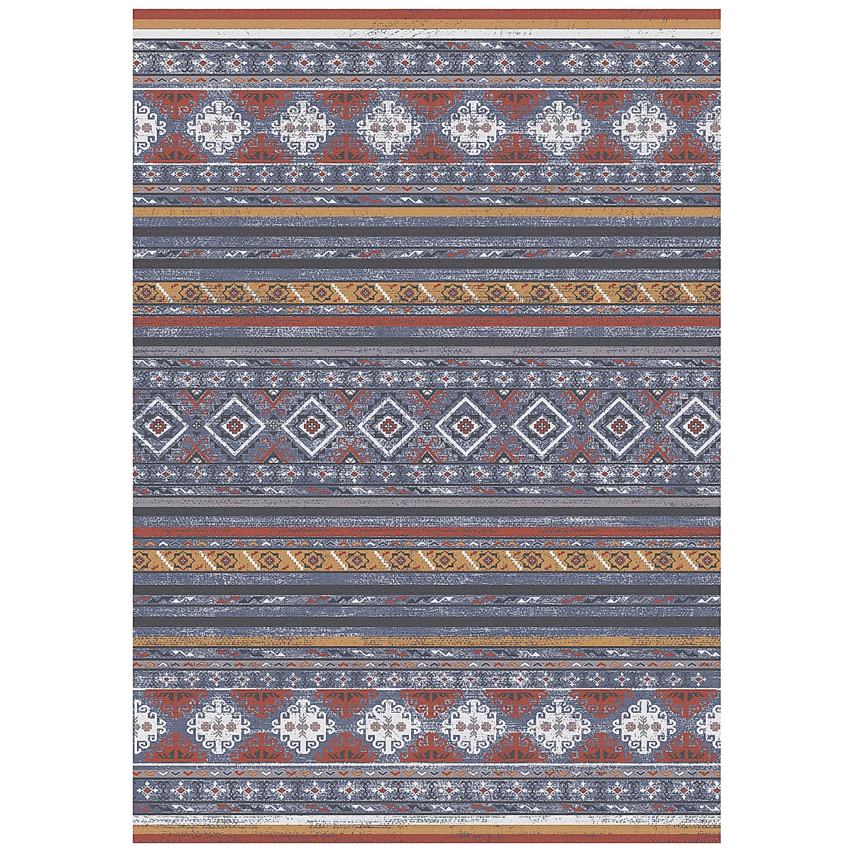 RUGSURE Washable Area Rugs 4' x 6' - 1/6 Thick - Moroccan-Inspired -Stain & Water Resistant Non-Slip - Resistant Rug for Living Room, Bedroom, Nursery, Pet & Child Friendly (Blue and Red)