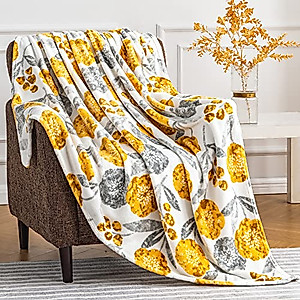 BEDELITE Fleece Throw Blanket for Couch and Bed 60" X 70", 350GSM Thick & Warm Oversized Fall Blanket - Farmhouse Boho Soft Cozy Fuzzy Blankets(Yellow Floral)