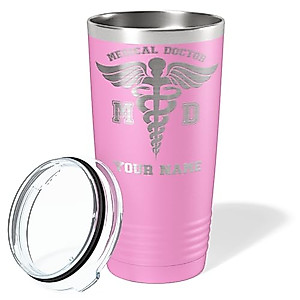 Personalized MD Medical Doctor Gift on Blush 20 oz Stainless Steel Tumbler with Lid - Insulated Cup - Custom Travel Mug