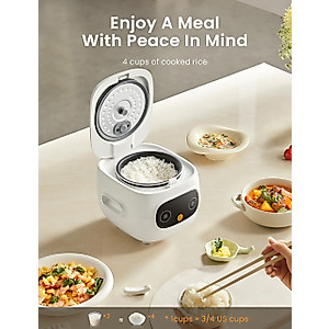 COMFEE' Mini Rice Cooker 4 Cups Cooked/2 Cups Uncooked, Portable Non-Stick rice maker, 24 hours Timer Delay, 6 Functions, Fast Cooker, Brown Rice, Oatmeal, White